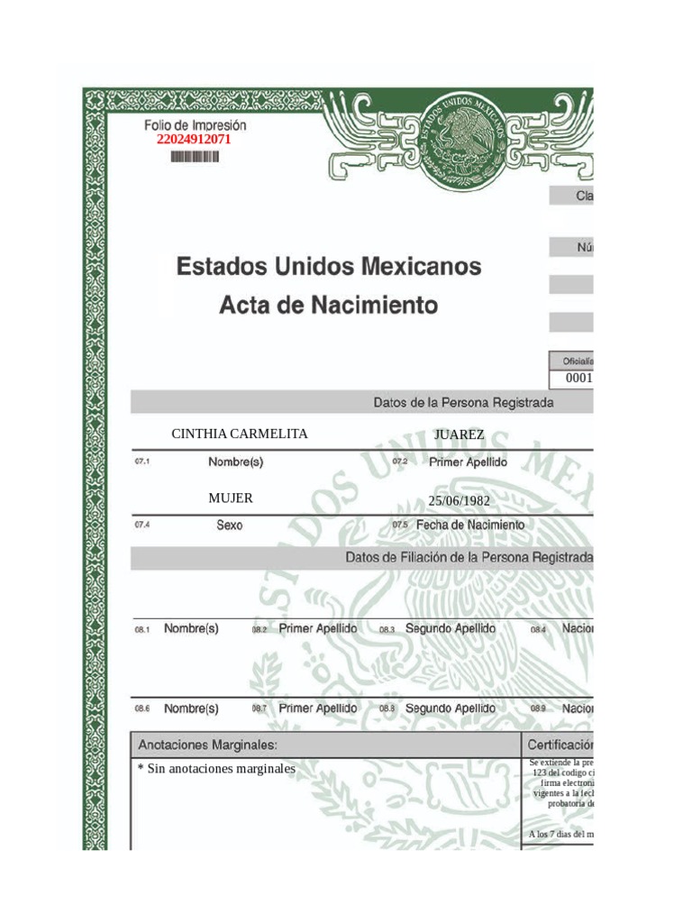 Acta de Nacimiento | PDF