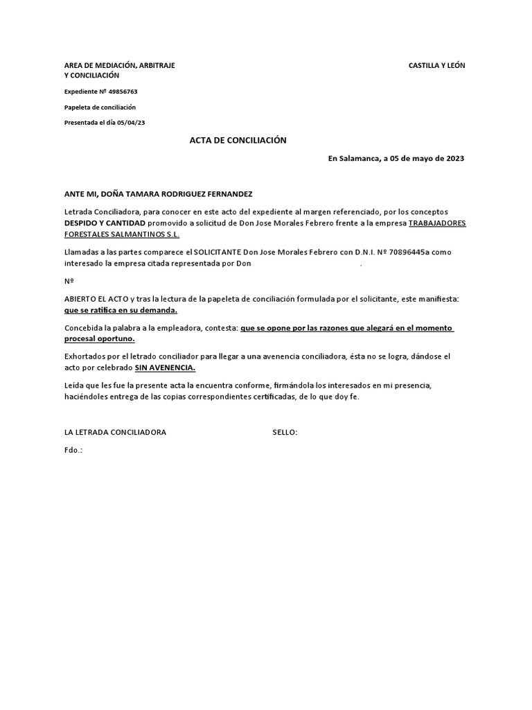 Acta de No Avenencia | PDF