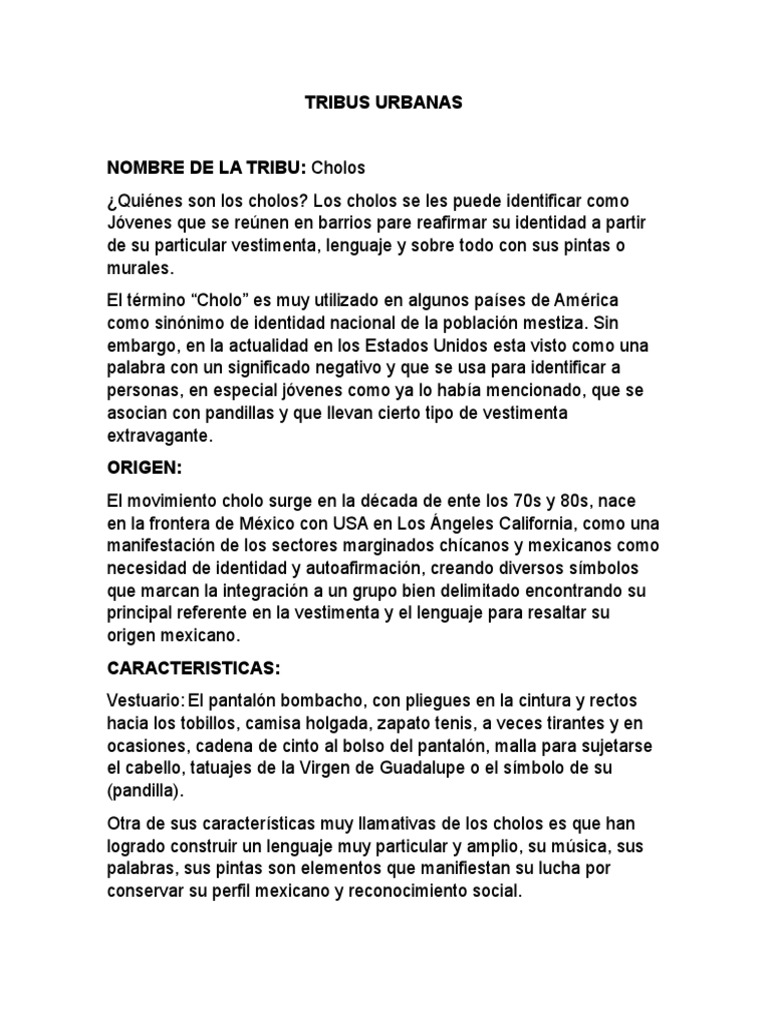 Cholos Tribu Urbana | PDF