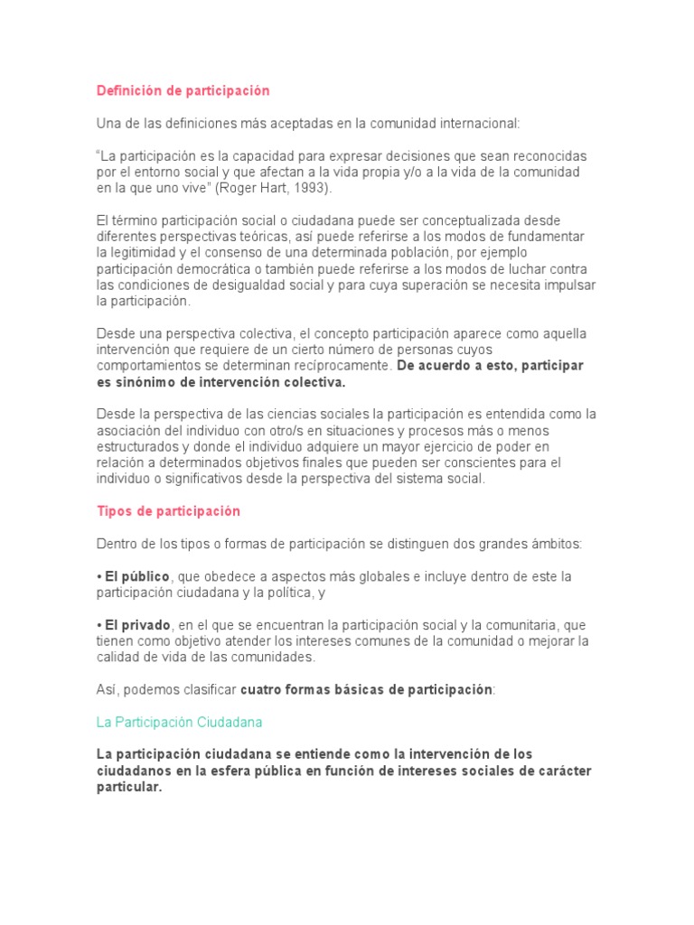 Definición de participación.docx | PDF | Participación pública | Democracia