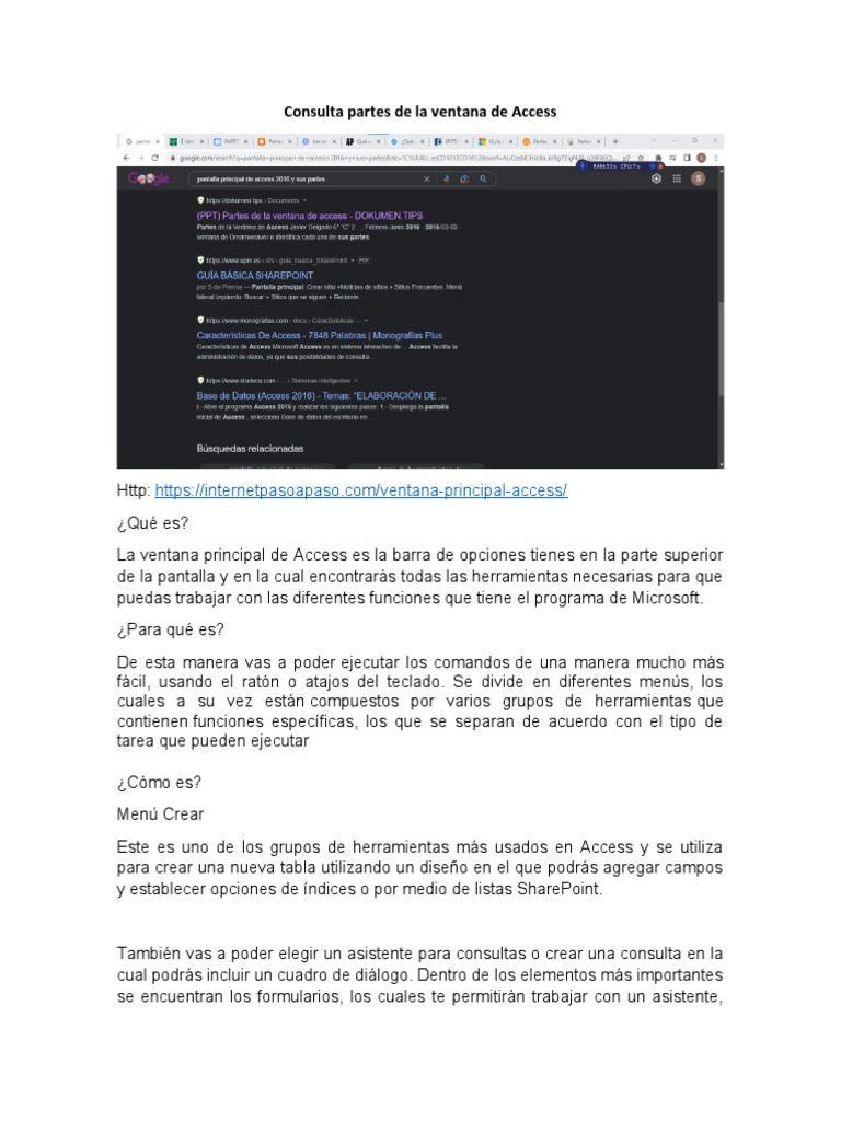 Consulta Partes de La Ventana de Access | PDF | Bases de datos ...