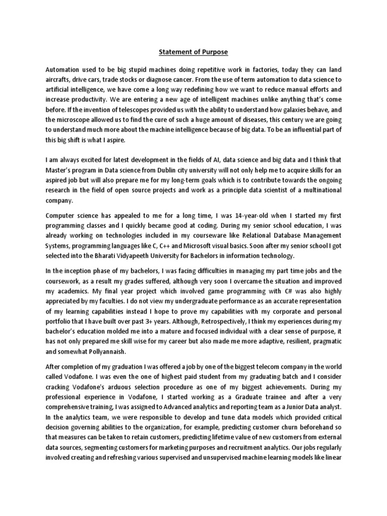 SOP - DCU - MSC Computing (DA) - Mehul Verma PDF | PDF