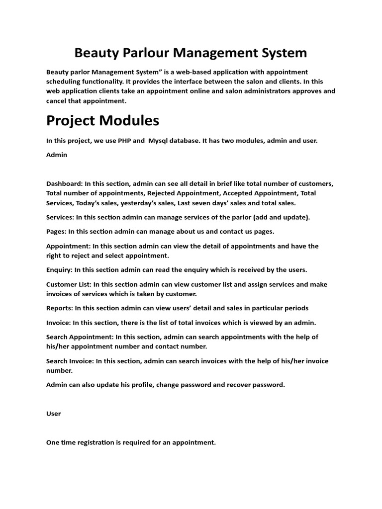 Beauty Parlour Management System | PDF | Finance & Money Management