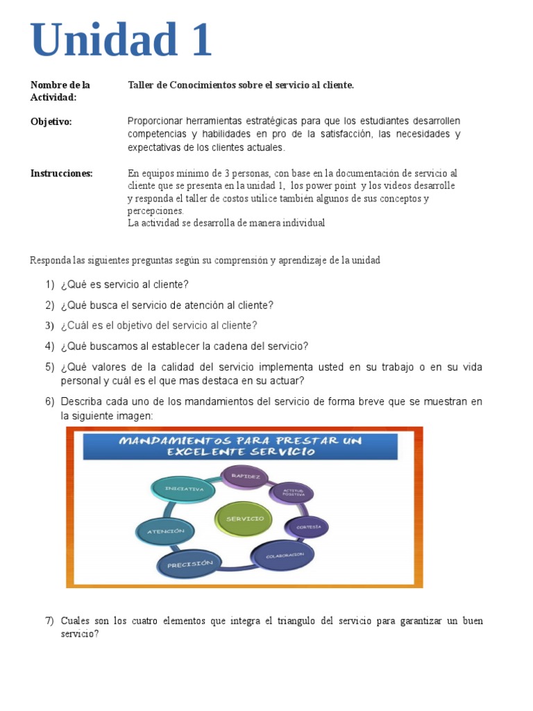 Taller: Estrategias de Servicio al Cliente | PDF | Cliente | Servicio al Cliente