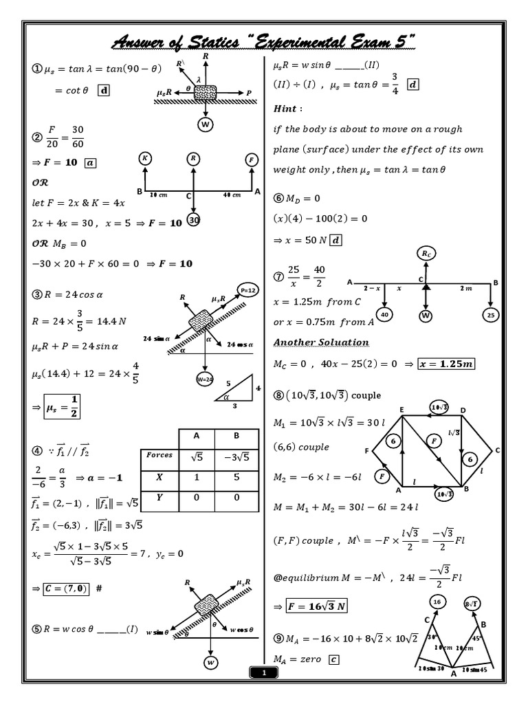 Statics Exam 5 Solutions | PDF | Teaching Methods & Materials
