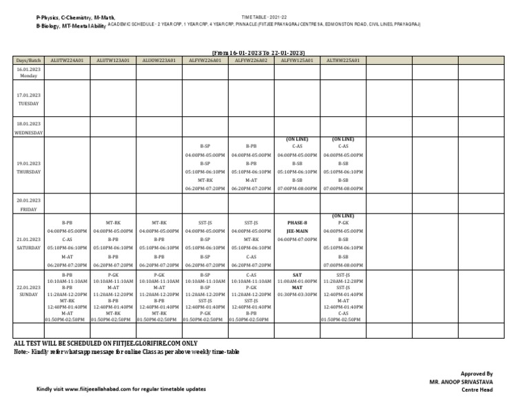 Time Table For 2022-23 Junior Batch | PDF