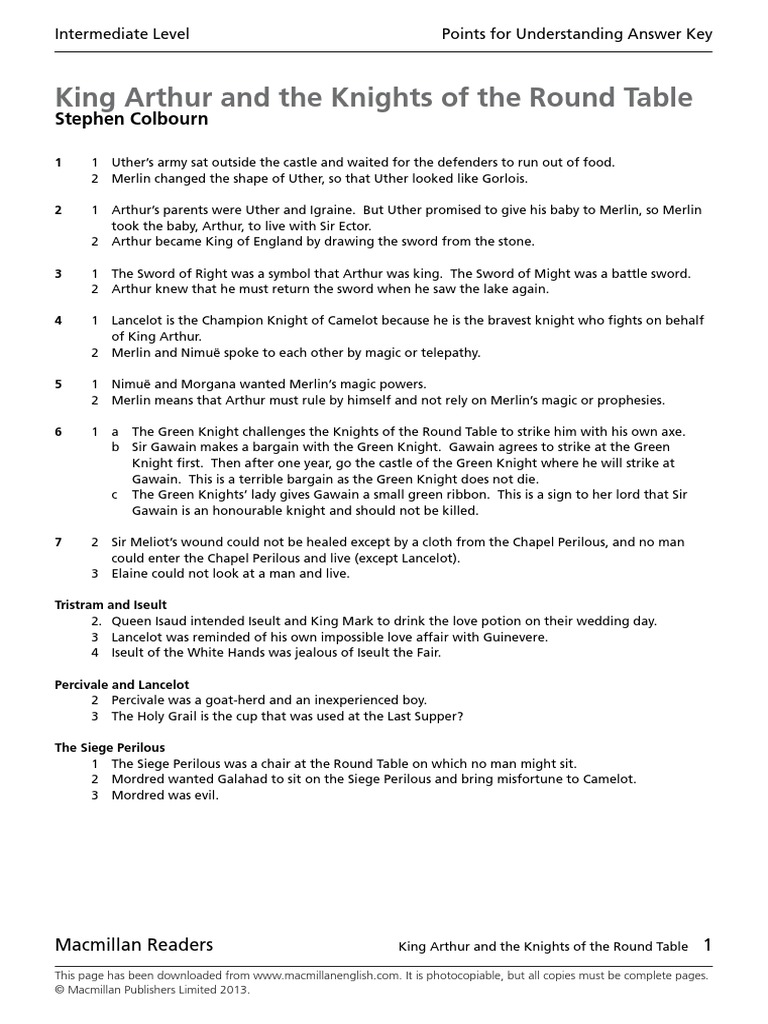 King Arthur Points For Understanding Answer Key PDF | PDF | Lancelot ...