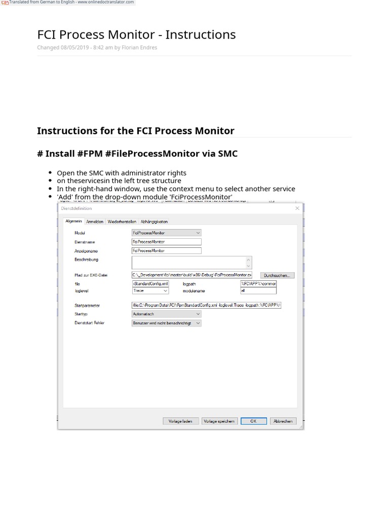 FciProcessMonitor Installation - De.en | PDF | Computer File | Software Engineering