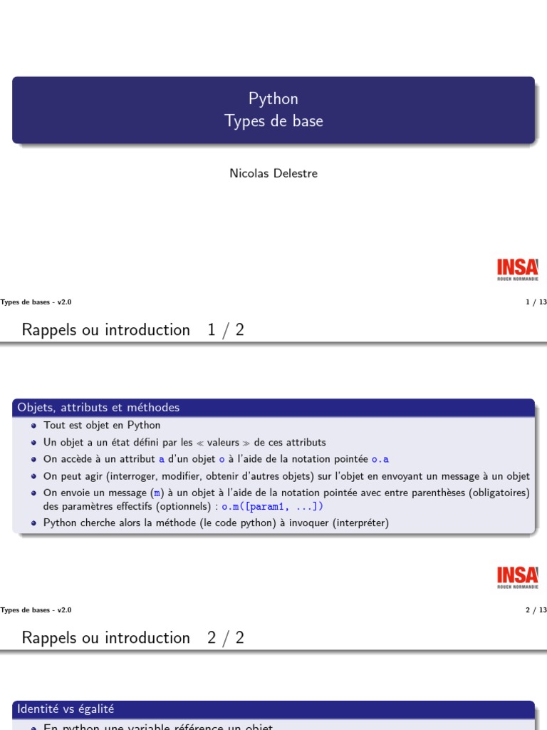 Types de Base | PDF | Python (Langage de programmation) | Booléen