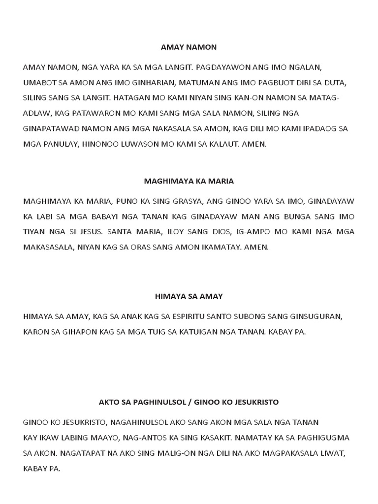 Hiligaynon Basic Prayers | PDF