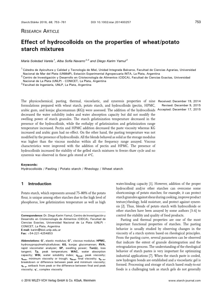 Effect of Hydrocolloids On The Properties of Wheat Potato Starch ...