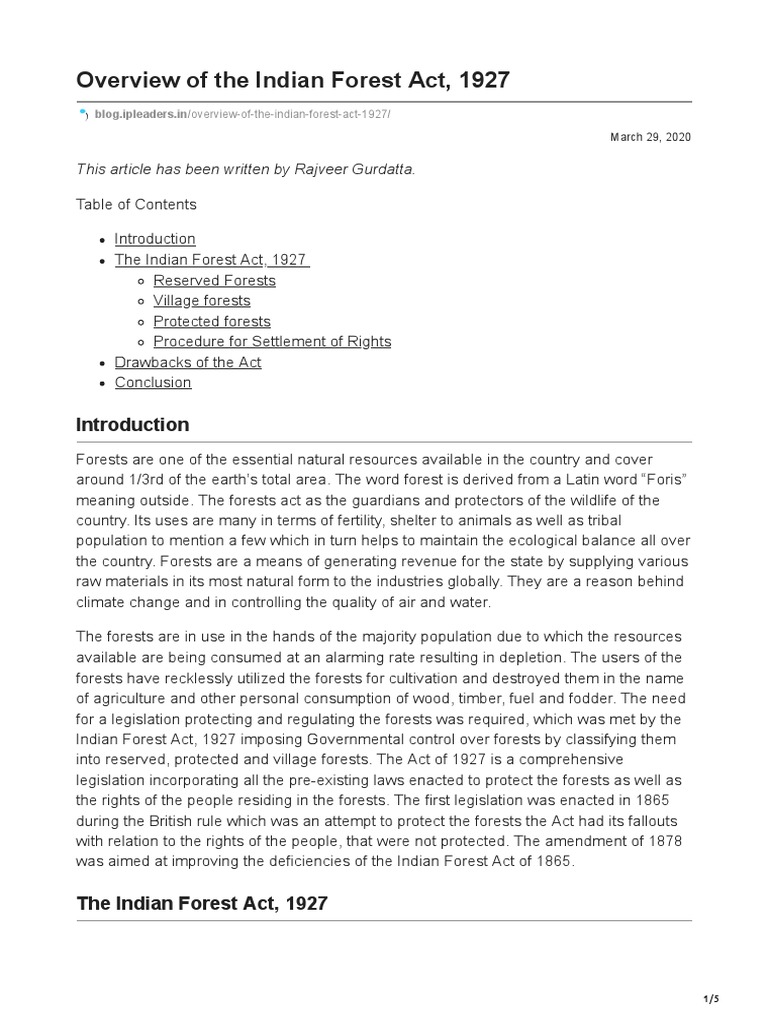 Overview of Indian Forest Act, 1927 | PDF | Act Of Parliament | Forests