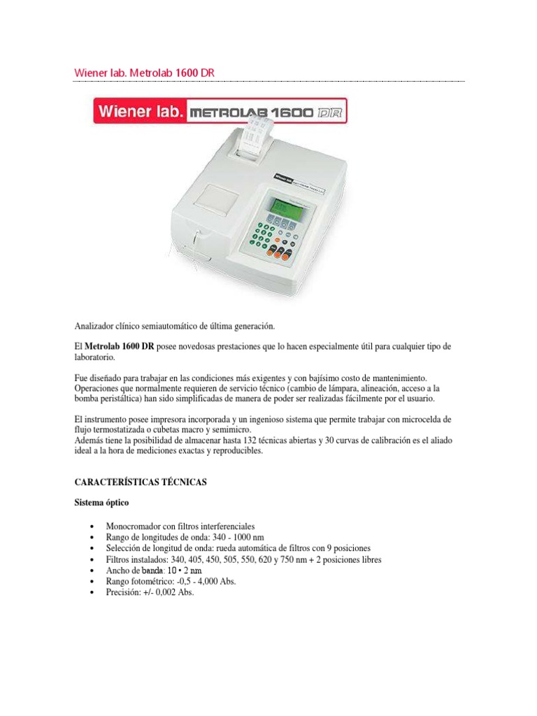 Metrolab 1600 DR: Analizador Clínico Avanzado | PDF | Ciencias fisicas