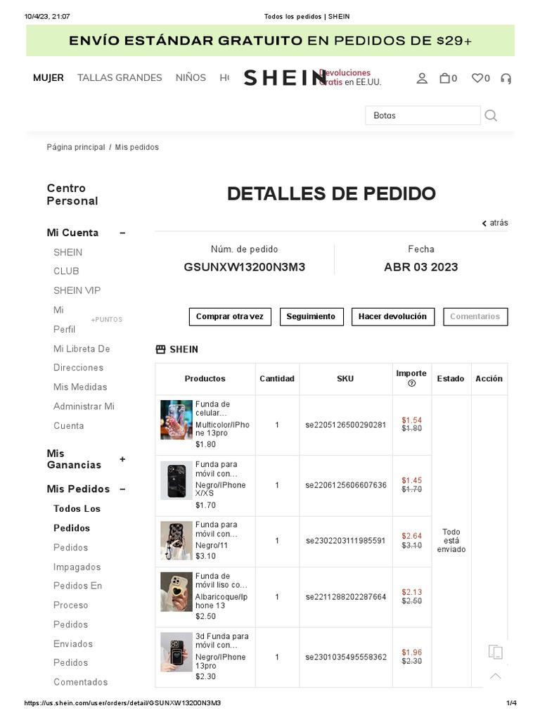 Todos Los Pedidos - SHEIN | PDF