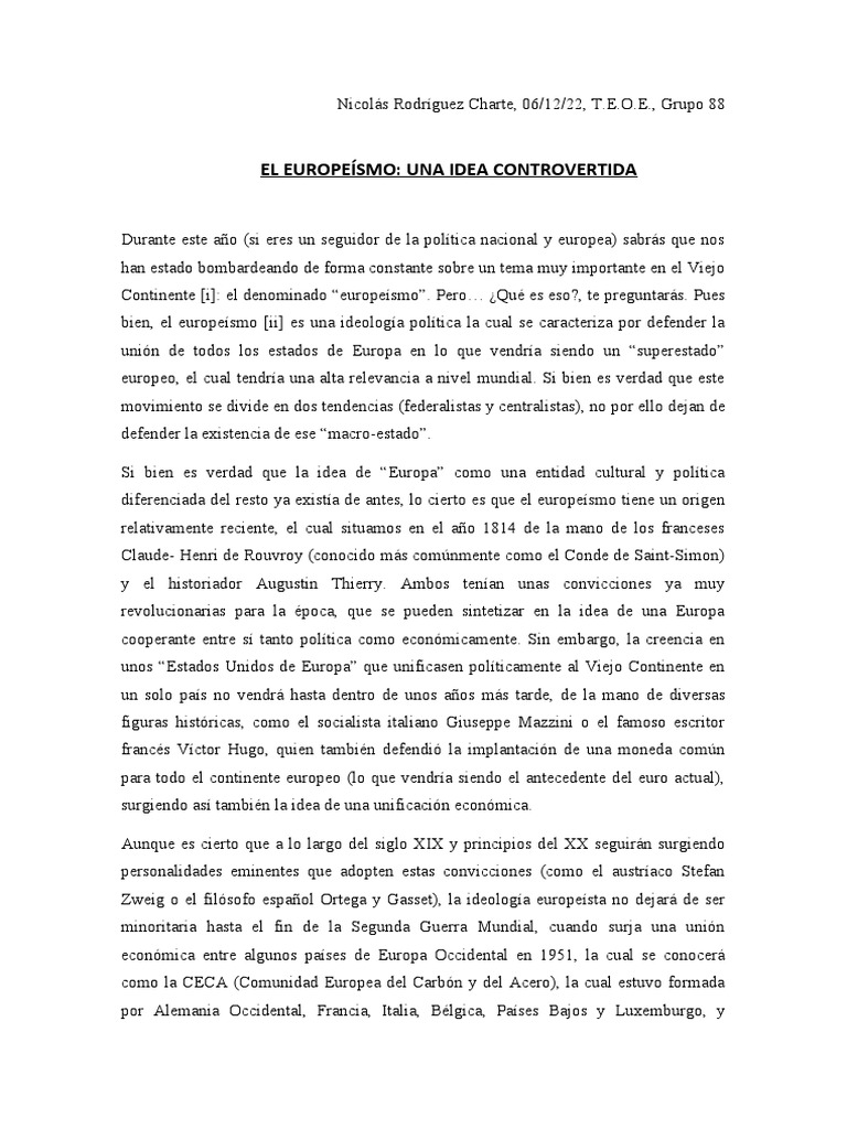 Tarea Final Europeísmo Nico Rodríguez | PDF | Comunidad Económica Europea