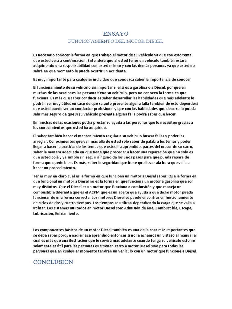 Ensayo 1 | PDF | Motor diesel | Motores