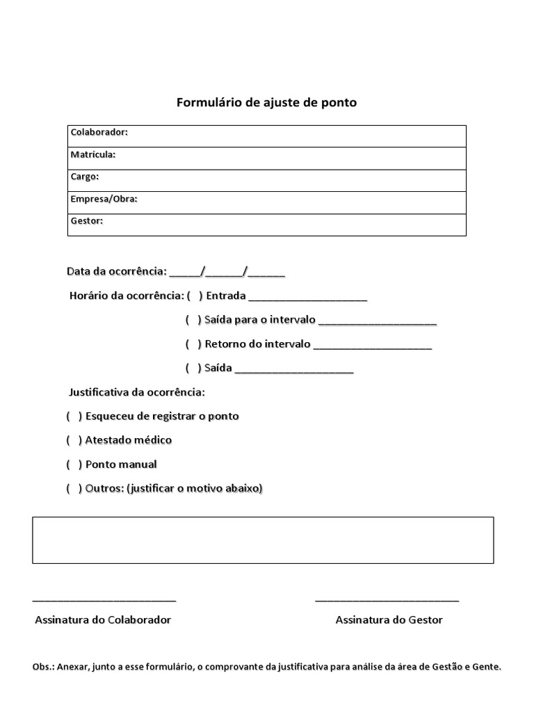 Formulário de Ajuste de Ponto | PDF