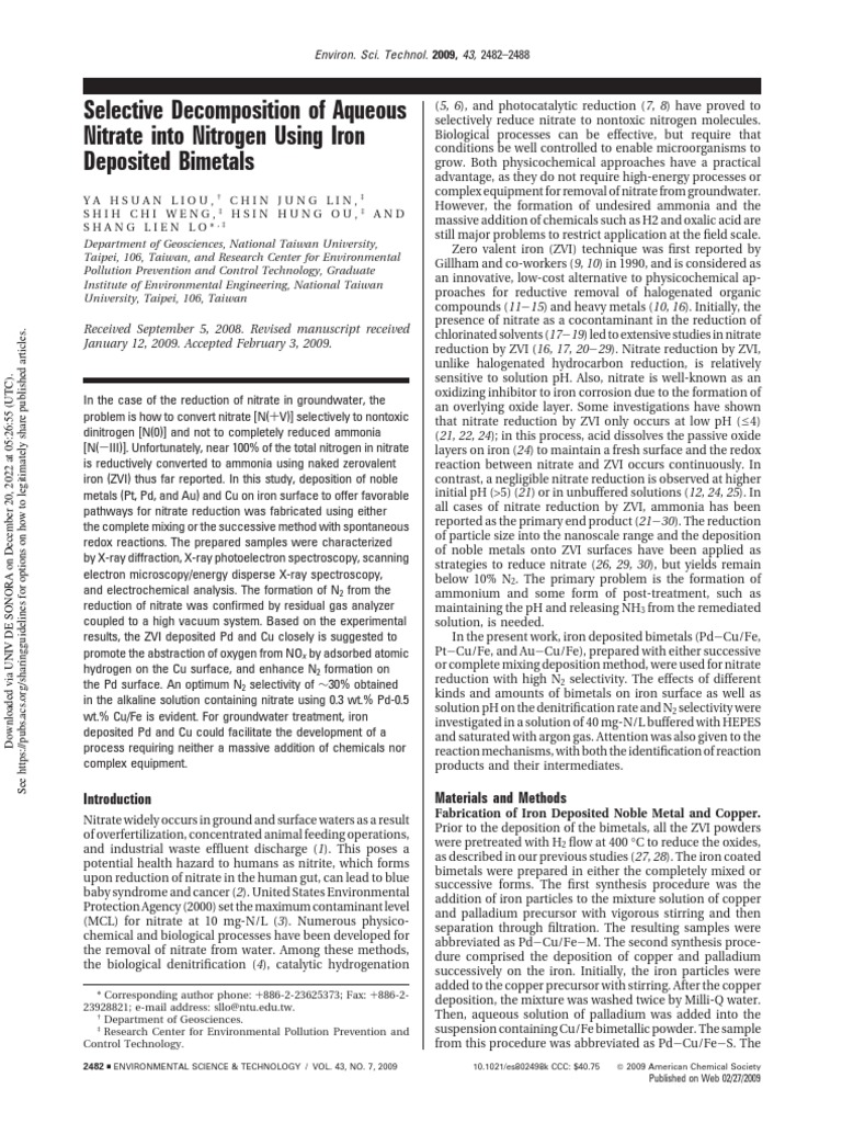 Selective Decomposition of Aqueous | PDF | Iron | Redox