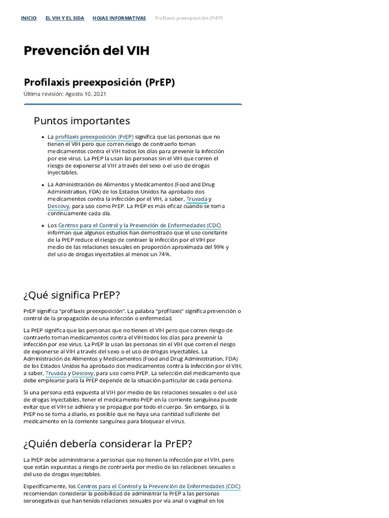 Profilaxis Preexposición (PrEP) - NIH | PDF | VIH | Infección ...