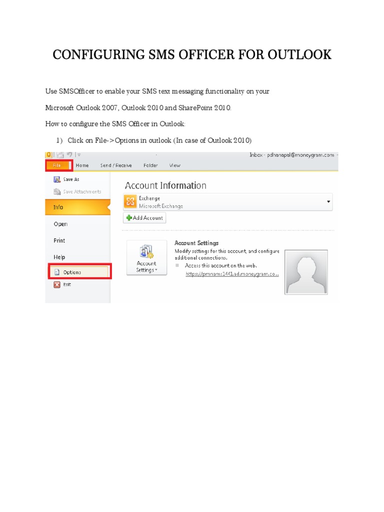 CONFIGURING SMS OFFICER FOR OUTLOOK | PDF | Microsoft Outlook | Microsoft Exchange Server