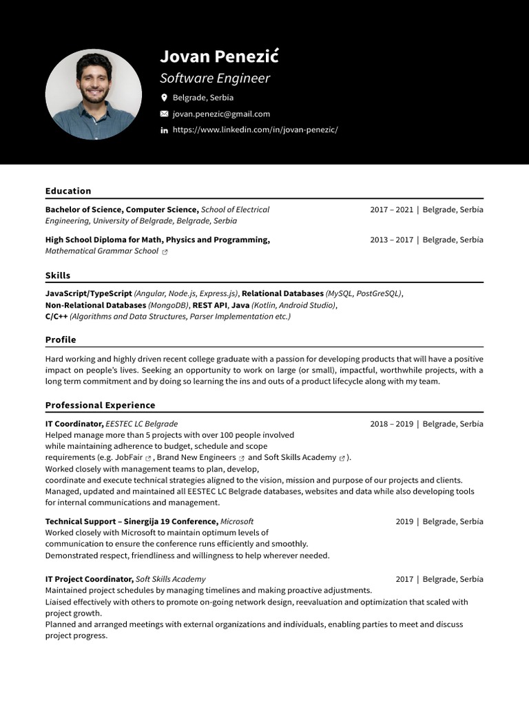 Jovan Penezić Software Engineer Resume | PDF | Databases | Computing