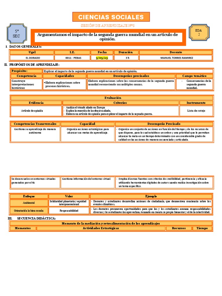 5° Sesión de Aprendizaje Sesión5-Sem.3-Exp.2 | PDF | Evaluación | Aprendizaje