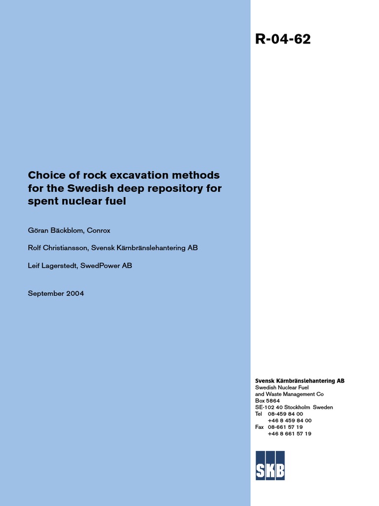 Rock Excavation Methods For Deep R-04-62 | PDF | Tunnel | Deep ...