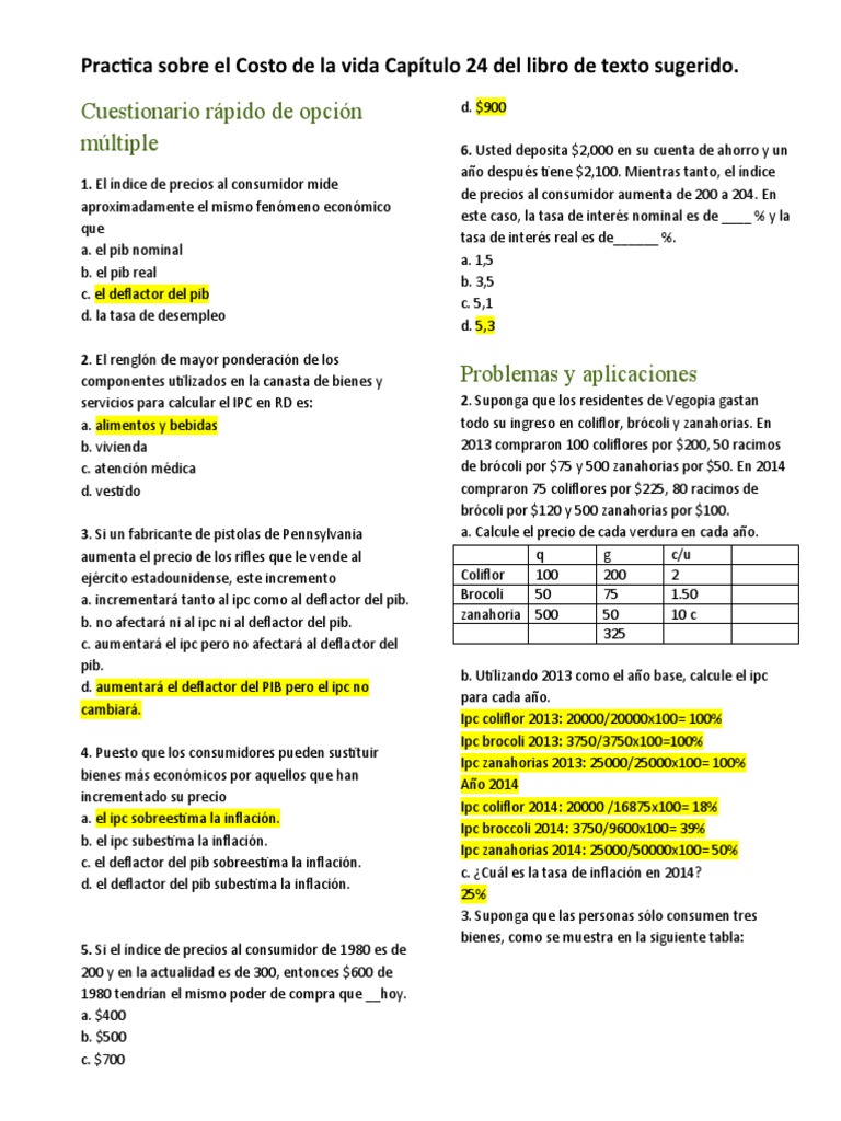 Practica Sobre El Costo de La Vida Capitulo 24 | PDF | Inflación | Índice de precios al consumidor