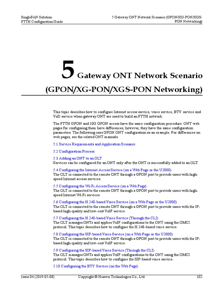 Gateway ONT Network Scenario (GPON/XG-PON/XGS-PON Networking) | PDF ...