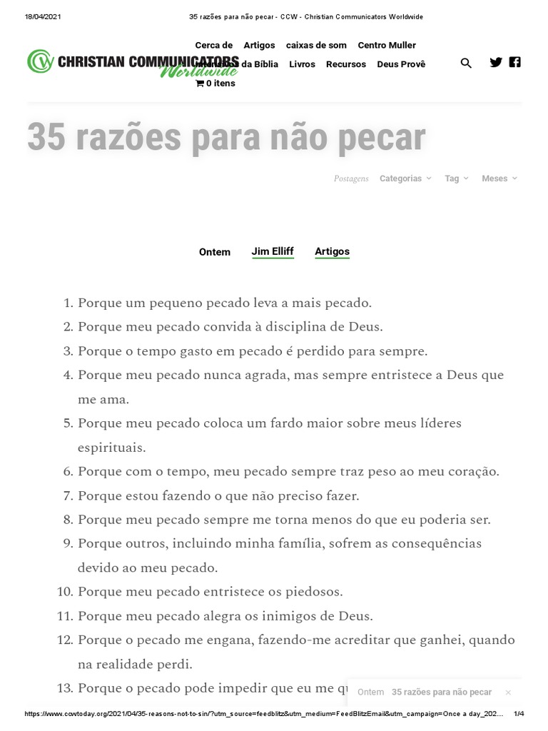 35 Razões para Não Pecar - CCW - Christian Communicators Worldwide ...