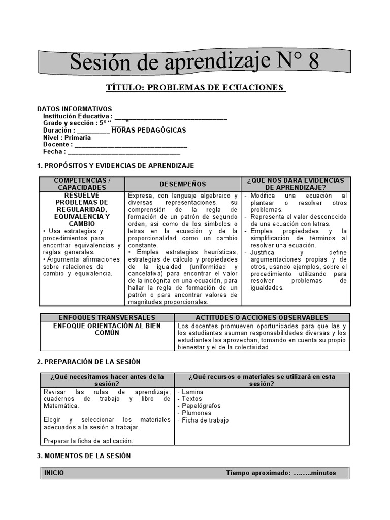 3 Sesion (8) - Problemas de Ecuaciones | PDF | Ecuaciones | Aprendizaje