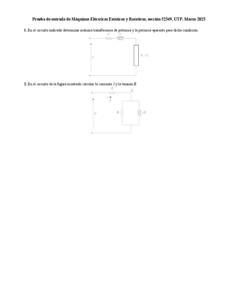 Prueba de Entrada de Máquinas Eléctricas Estáticas y Rotativas, Sección 52349 2023-1 | PDF ...