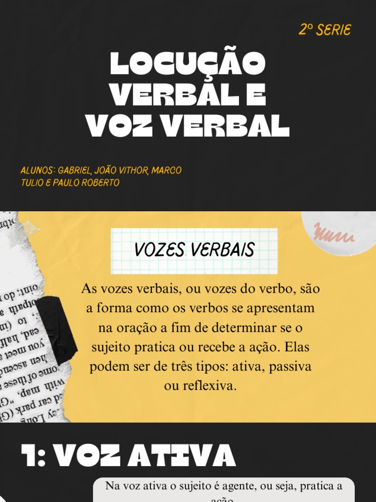 Locução Verbal e Voz Verbal PDF | PDF | Assunto (gramática) | Tipologia ...