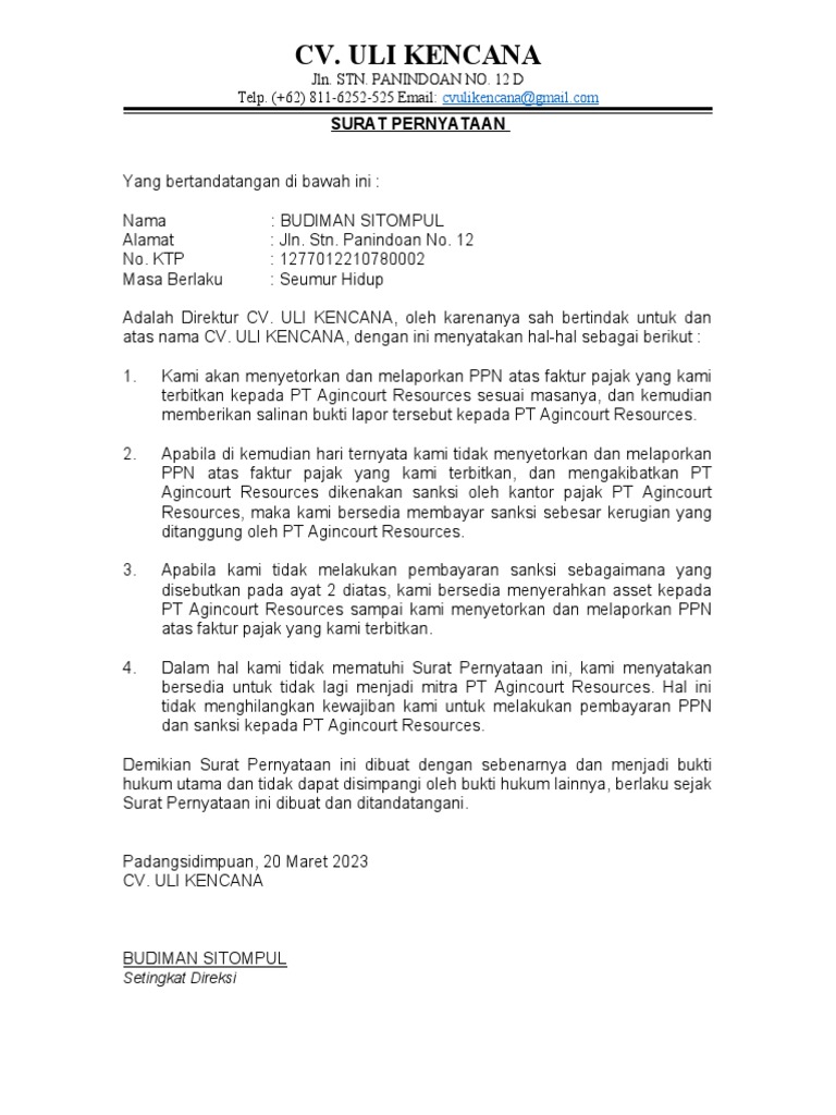 Contoh Surat Pernyataan Vendor-2 | PDF