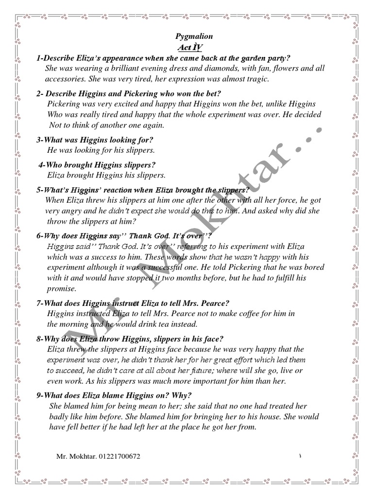 Pygmalion Act 4, 5 | PDF | Pygmalion (Play)