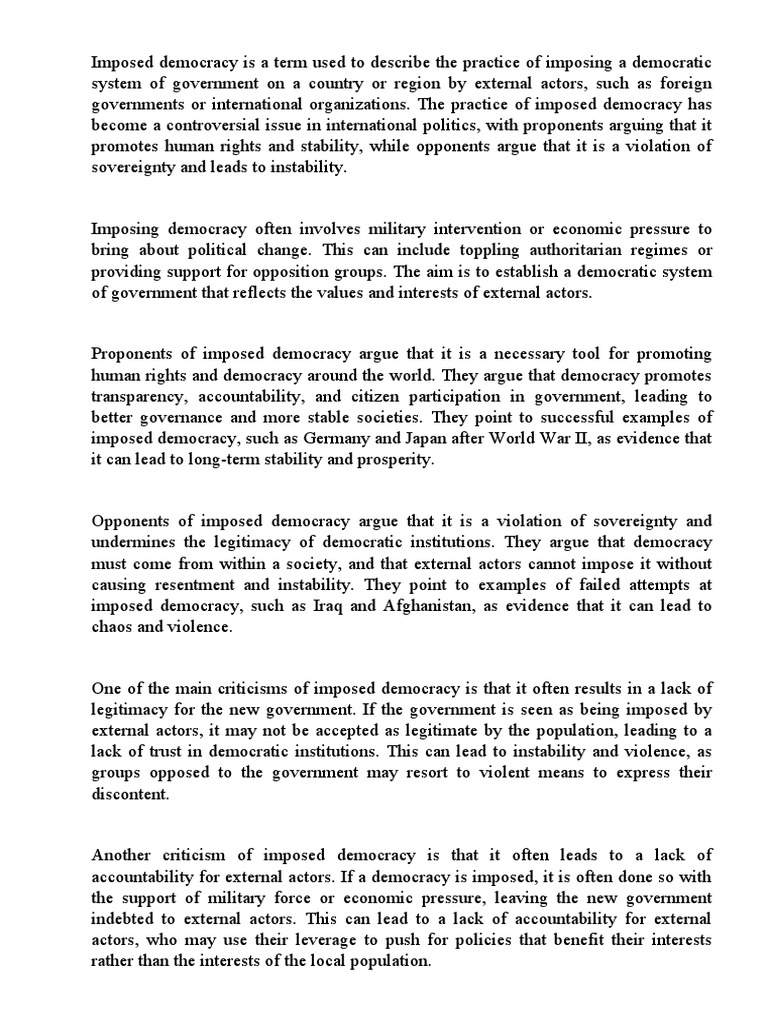 Imposed Democracy | PDF | Political Ideologies | Democracy