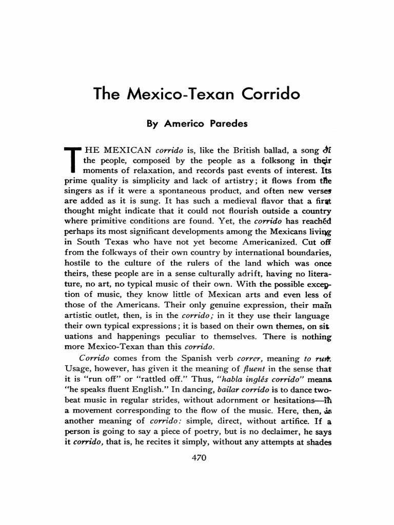 The Mexico-Texan Corrido - Américo Paredes | PDF | Corrido | Tragedy