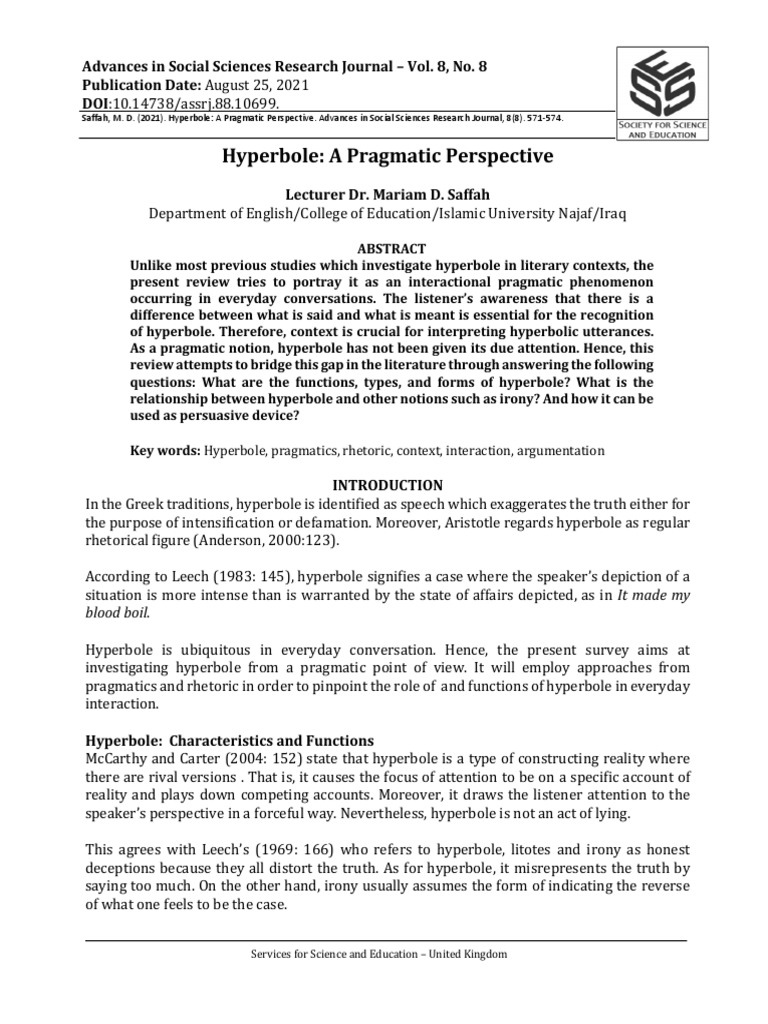 Hyperbole as Persuasive Device in Everyday Conversation | PDF | Irony ...