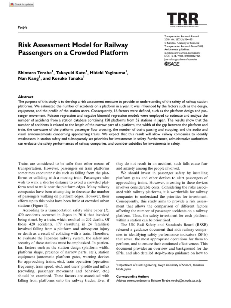 Risk Assessment Model For Railway Passengers On A Crowded Platform ...