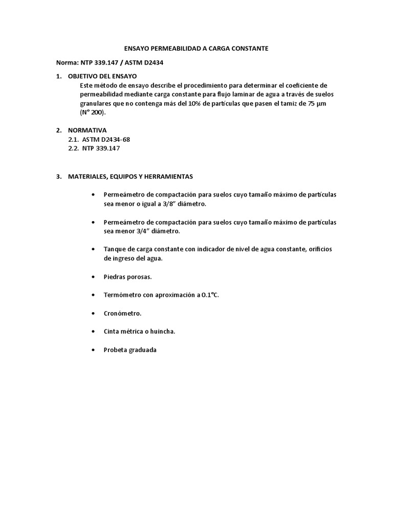 Ensayo Permeabilidad A Carga Constante | PDF | Permeabilidad (Ciencias ...