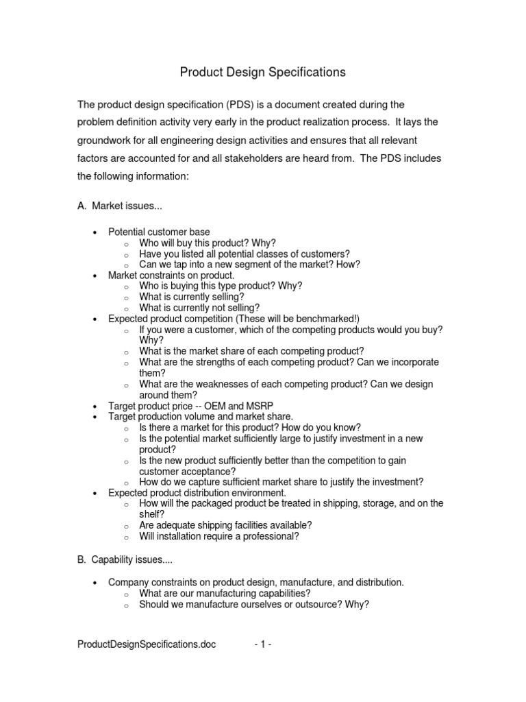 Product Design Specifications | PDF | Surveying | Packaging And Labeling