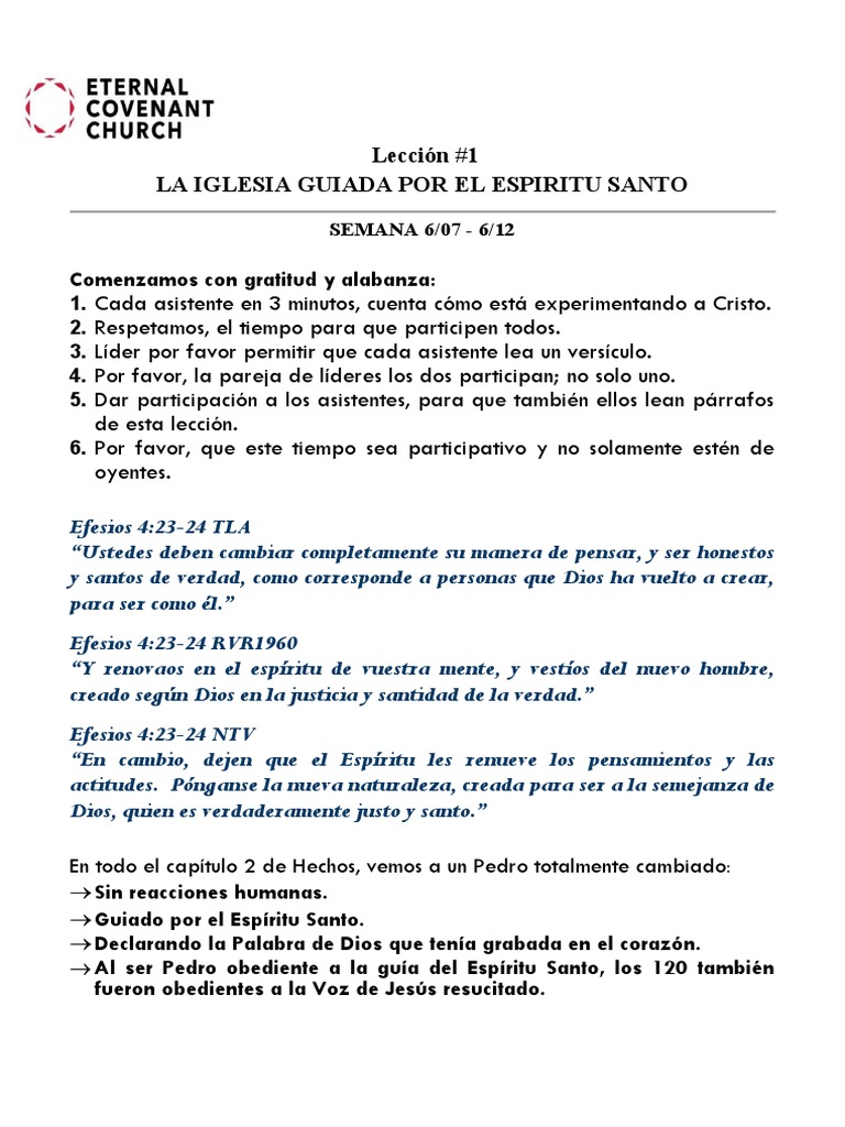 Leccion #1 La Iglesia Guiada Por El Espiritu Santo PDF | PDF | espíritu Santo | Dios