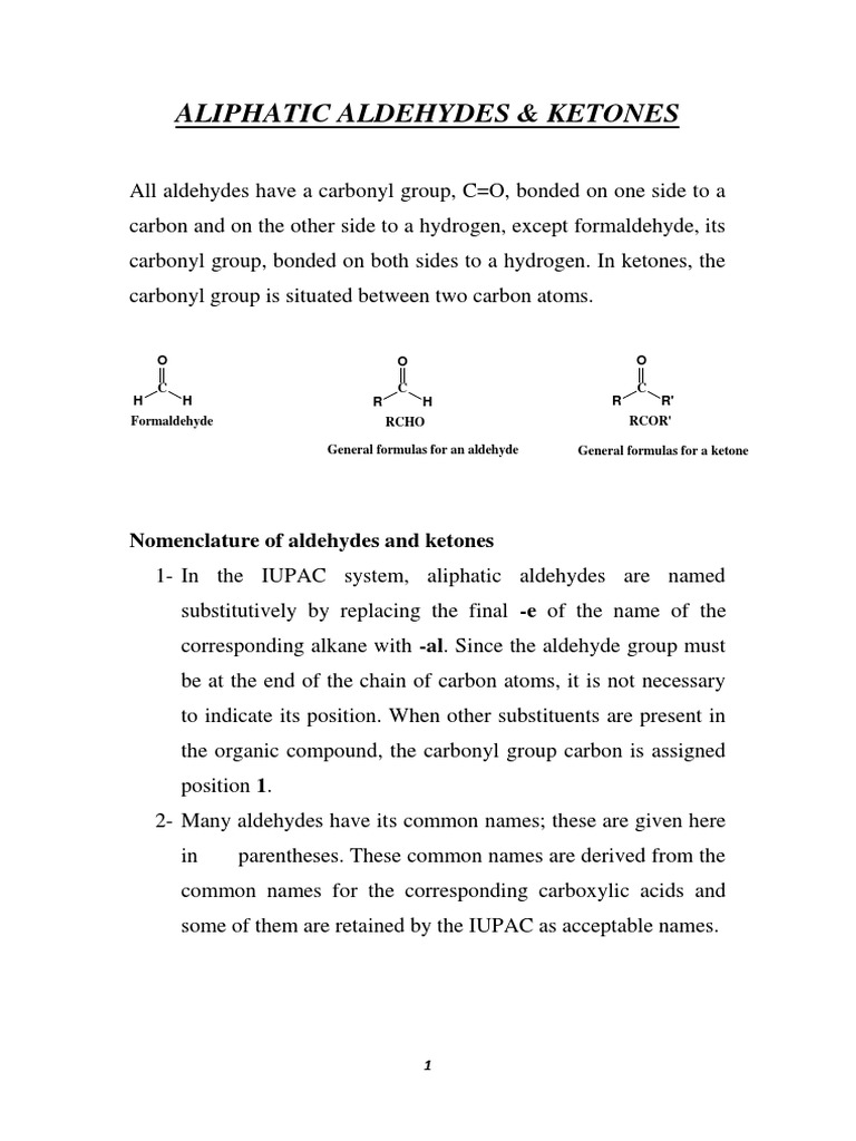 Aliphatic Aldehydes and Ketones Overview | PDF | Aldehyde | Ketone