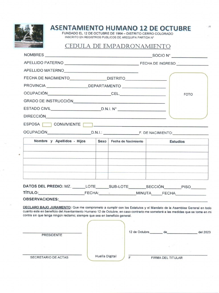 Cedula de Empadronamiento | PDF