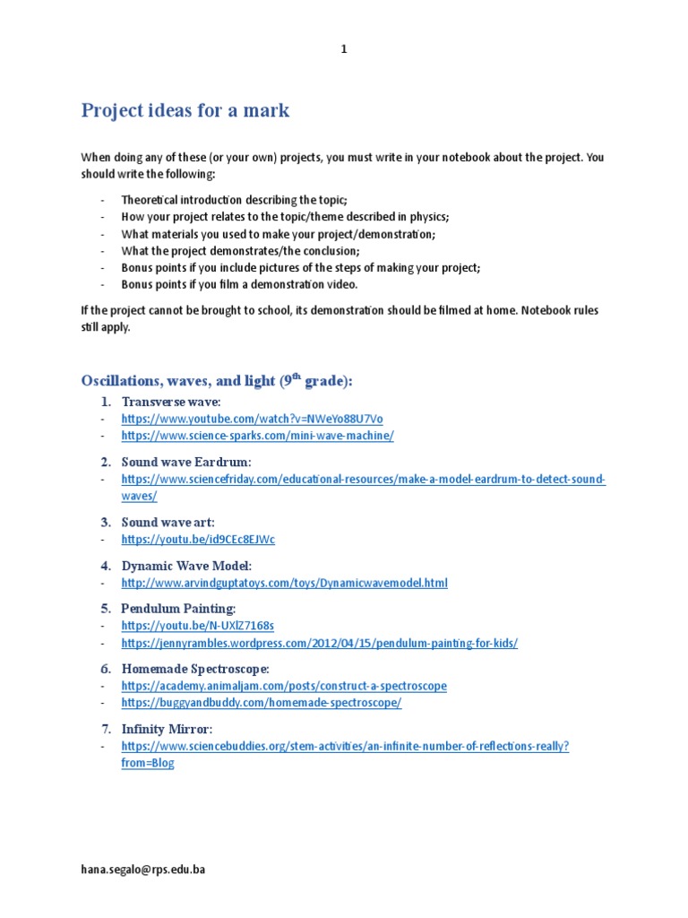 Physics Project Ideas for Students | PDF