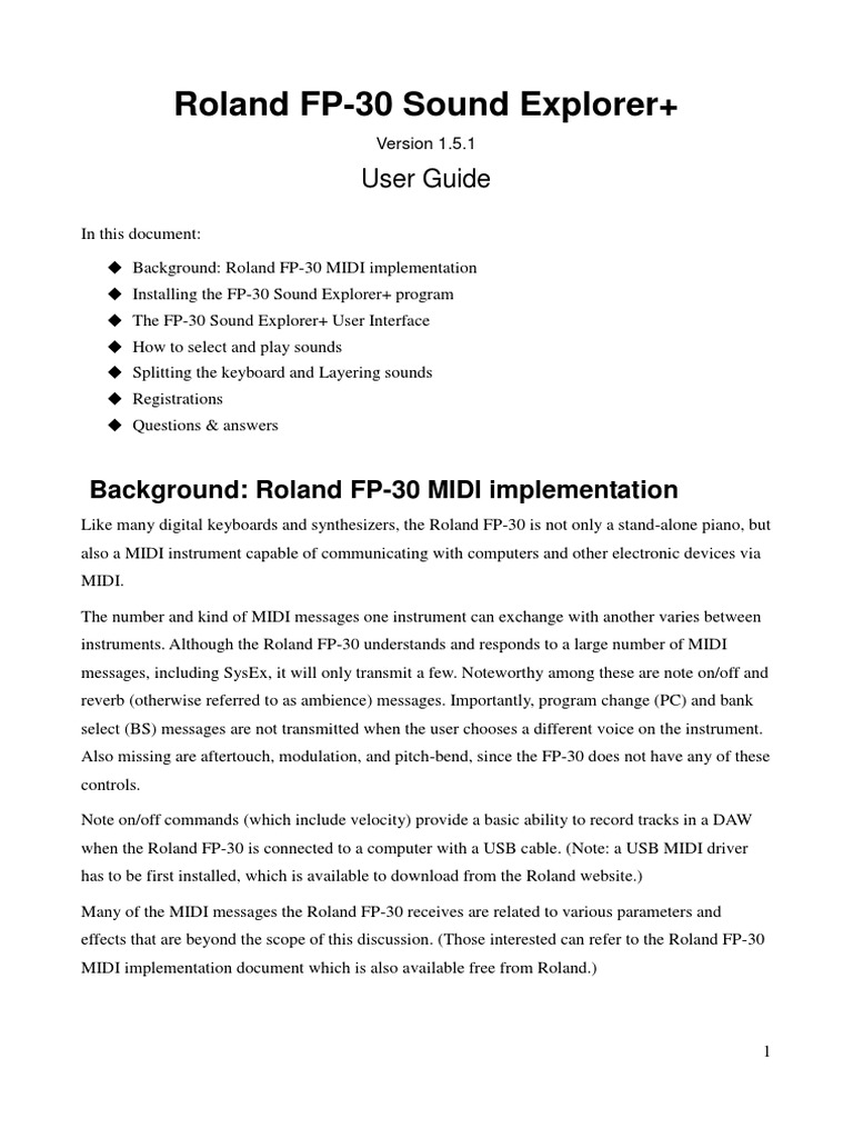 Roland FP-30 Sound Explorer v.1.5 User Guide | PDF | Computer Science | Computing