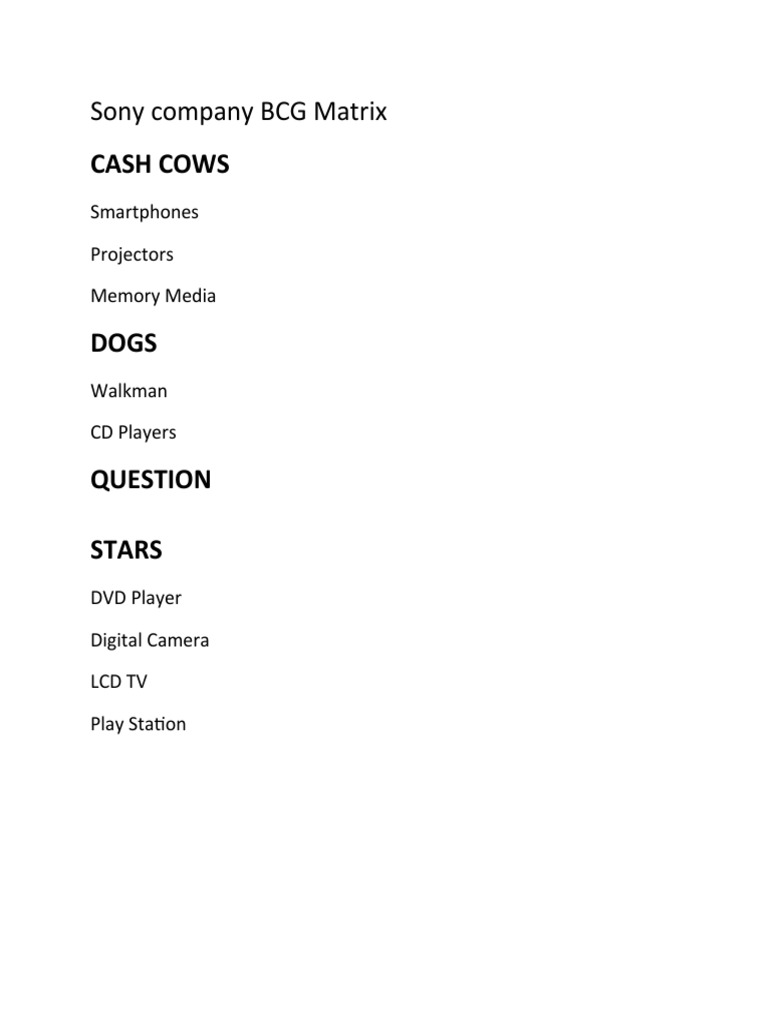 Sony Company BCG Matrix | PDF