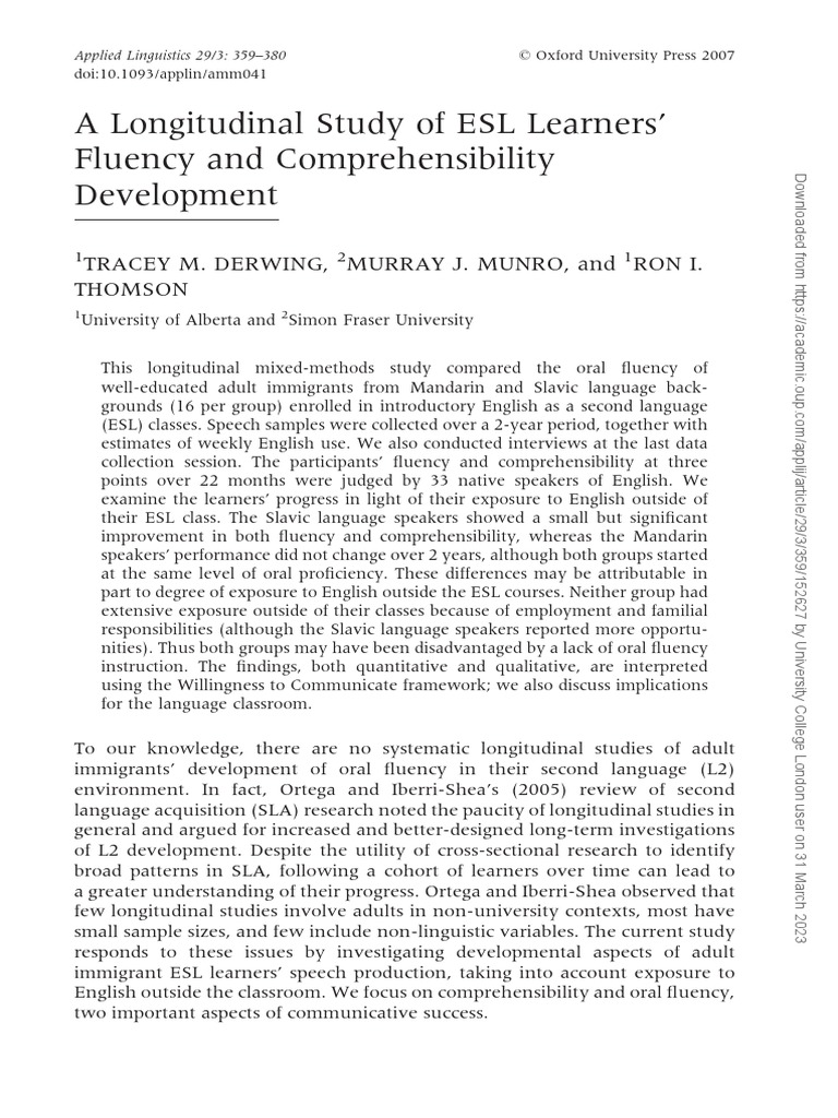 Derwing 2008 | PDF | Fluency | Second Language Acquisition
