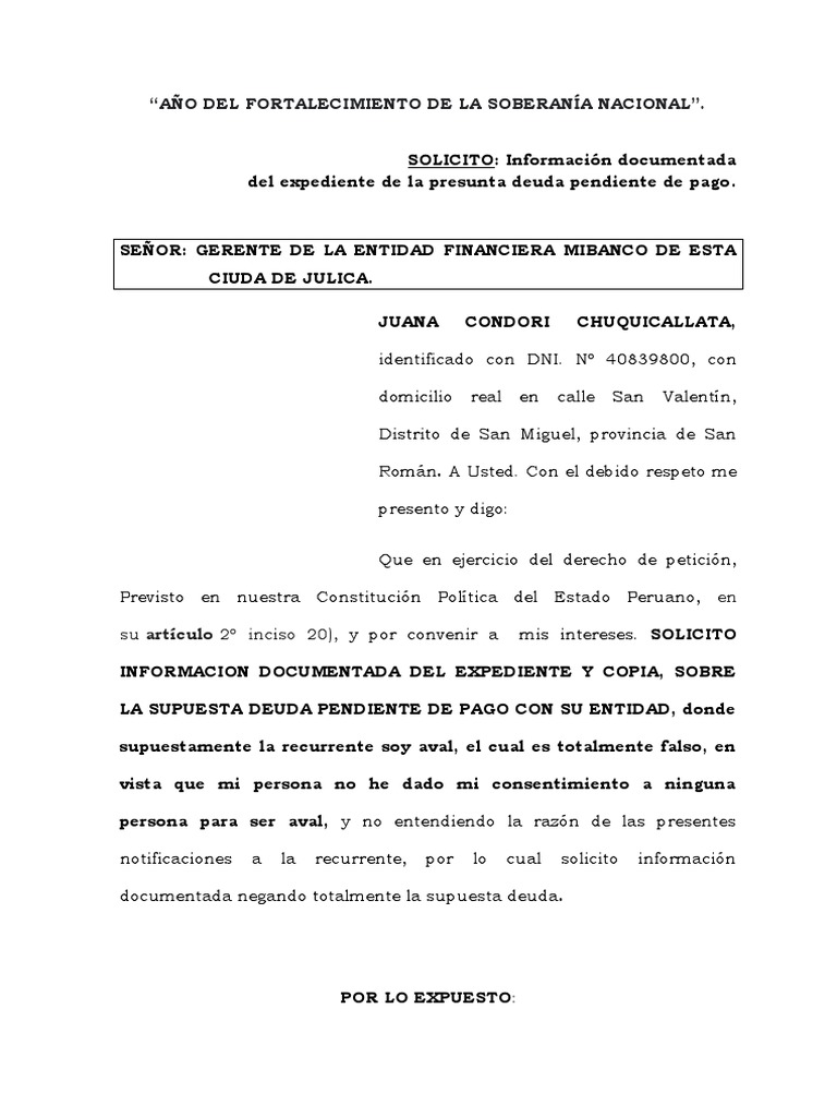 Solicitud Al Banco | PDF