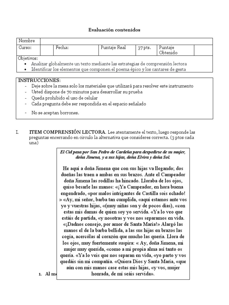 Evaluación n°1 octavo básico ADECUADA | PDF
